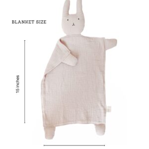 Marlowe & Co Organic Cotton Muslin Lovey Blanket, Organic Cotton Muslin Bunny Security Blanket (Natural Sand)