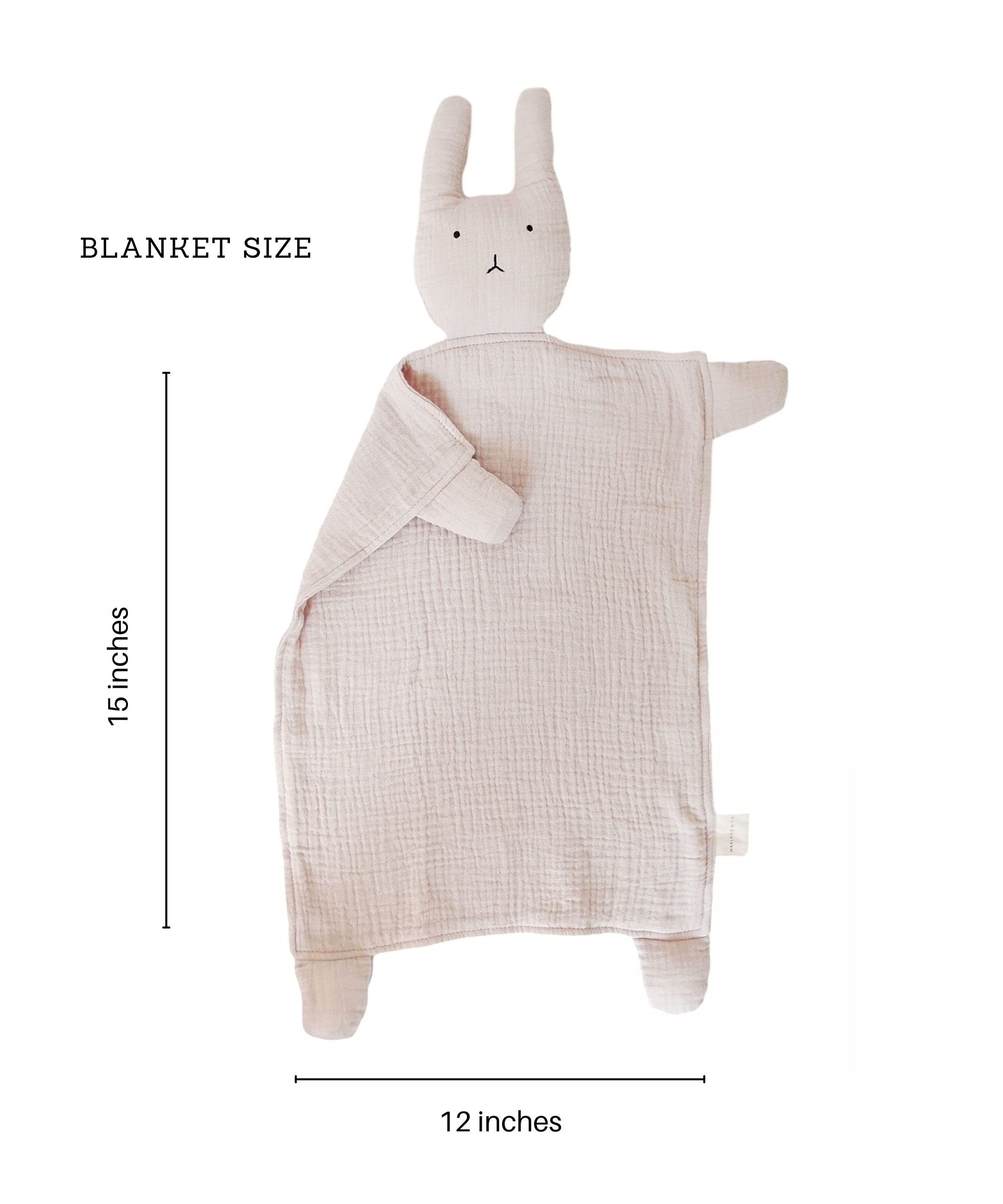 Marlowe & Co Organic Cotton Muslin Lovey Blanket, Organic Cotton Muslin Bunny Security Blanket (Natural Sand)