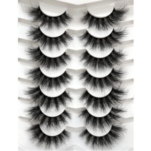 pooplunch false eyelashes fluffy mink lashes cat-eye look 18mm wispy long 8d volume fake eyelash strips 7 pairs pack