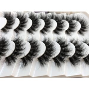 Pooplunch False Eyelashes Fluffy Mink Lashes Cat-Eye Look 18MM Wispy Long 8D Volume Fake Eyelash Strips 7 Pairs Pack