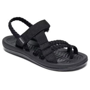 megnya comfortable flip flop sandals for ladies, lightweight and non slip rubber hiking sandals for adventure, arch support sandals with hook and loop comfy straps black size 10