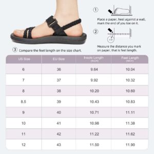 MEGNYA Comfortable Flip Flop Sandals for Ladies, Lightweight and Non Slip Rubber Hiking Sandals for Adventure, Arch Support Sandals with Hook and Loop Comfy Straps Black Size 10