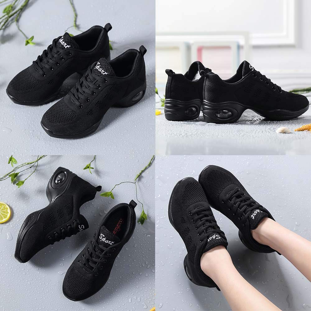 Womens Jazz Shoes Lace-up Sneakers Breathable Mesh Modern Dance Shoes Breathable Air Cushion Split-Sole Outdoor Dancing Shoes Platform Sneakers for Jazz Zumba Ballet Folk Black 40