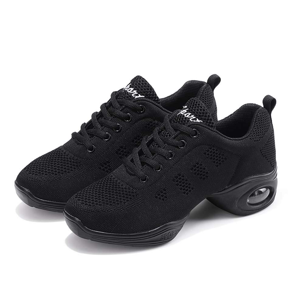 Womens Jazz Shoes Lace-up Sneakers Breathable Mesh Modern Dance Shoes Breathable Air Cushion Split-Sole Outdoor Dancing Shoes Platform Sneakers for Jazz Zumba Ballet Folk Black 40