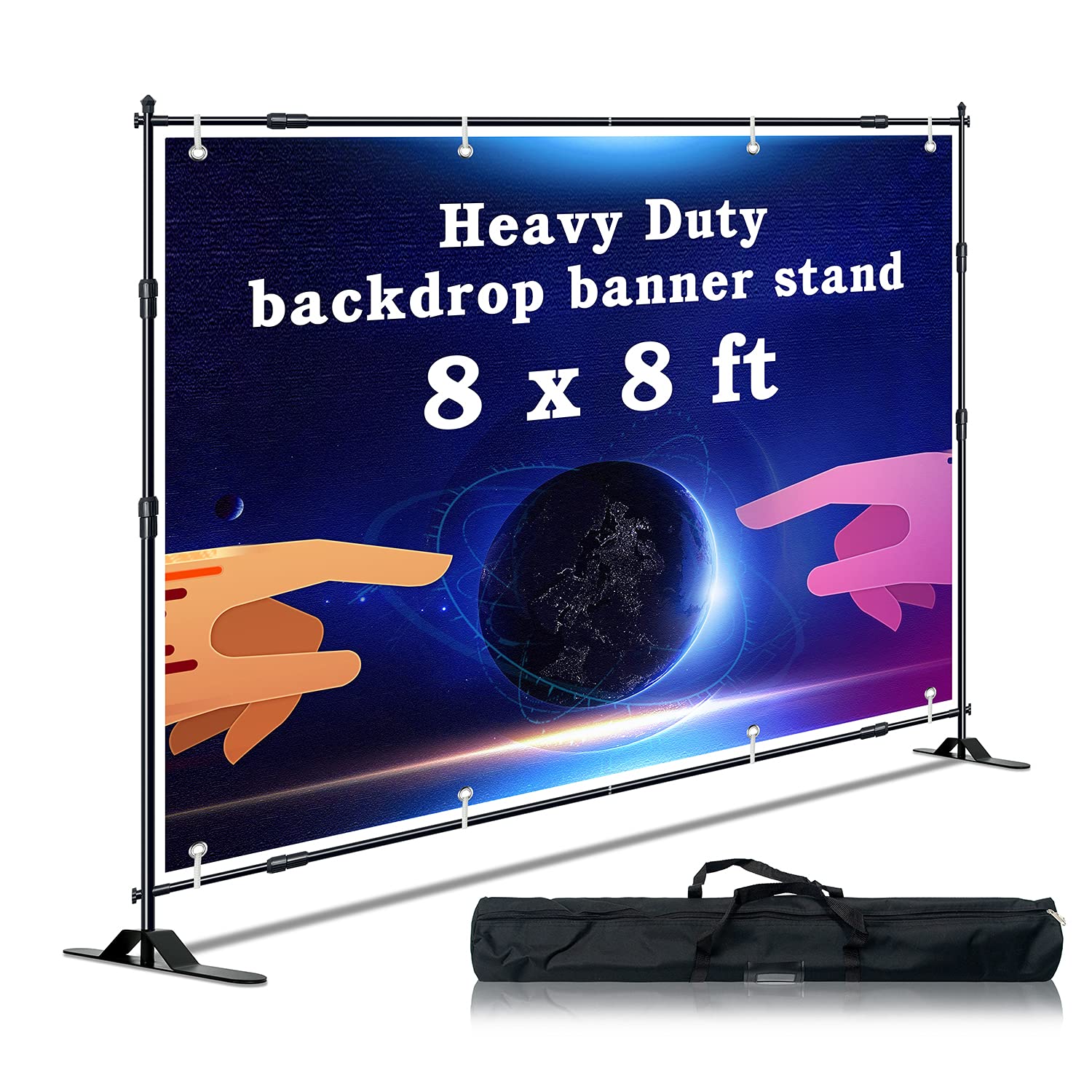 INNOVSIGN 8x8 ft Adjustable Backdrop Banner Stand, Heavy Duty Telescoping Step and Repeat Photo Background Stand for Photography Backdrop Stand and Trade Show Display