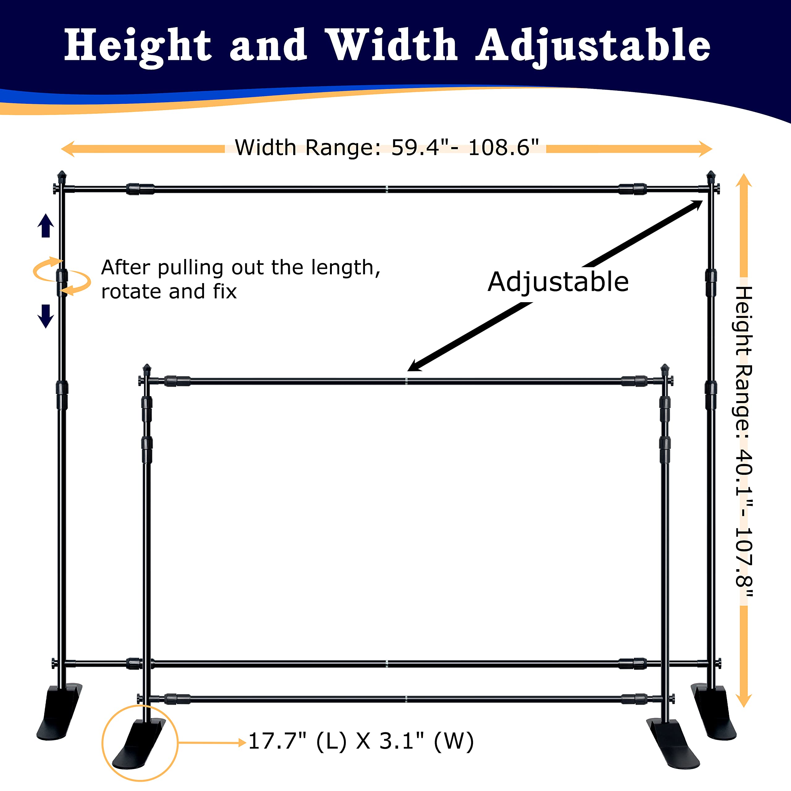 INNOVSIGN 8x8 ft Adjustable Backdrop Banner Stand, Heavy Duty Telescoping Step and Repeat Photo Background Stand for Photography Backdrop Stand and Trade Show Display