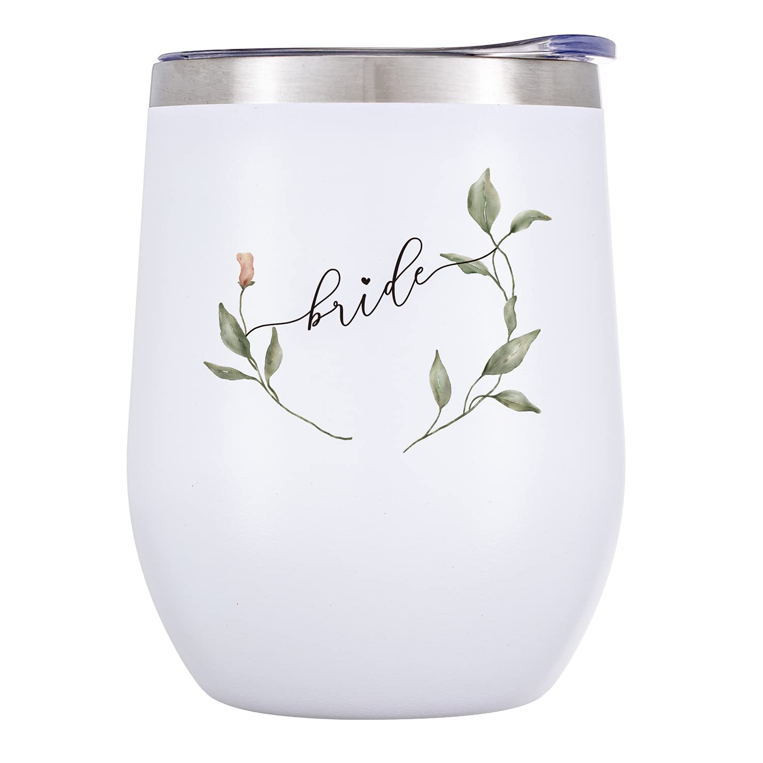 Crisky Greenery Bride Wine Tumbler for Bride Gift Vacuum Insulated Stainless Steel Drink Cup with Straw for Bride to Be | Engagement Glass | Newly Engaged Travel Mug | Future Mrs | Bachelorette 12oz