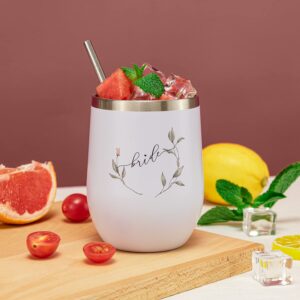 Crisky Greenery Bride Wine Tumbler for Bride Gift Vacuum Insulated Stainless Steel Drink Cup with Straw for Bride to Be | Engagement Glass | Newly Engaged Travel Mug | Future Mrs | Bachelorette 12oz