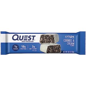 Quest Nutrition Crispy Cookies & Cream Hero Protein Bar, 18g Protein, 1g Sugar, 3g Net Carb, Gluten Free, Keto Friendly, 12 Count