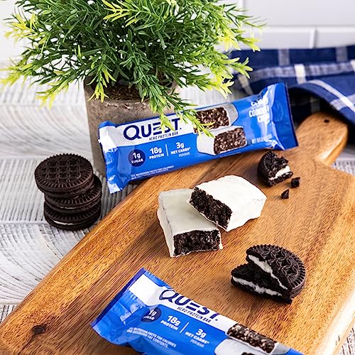 Quest Nutrition Crispy Cookies & Cream Hero Protein Bar, 18g Protein, 1g Sugar, 3g Net Carb, Gluten Free, Keto Friendly, 12 Count