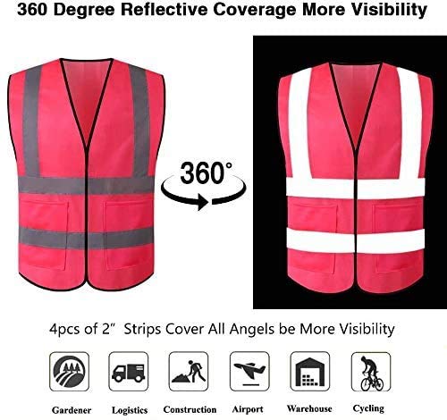 JSungo High Visibility Safety Vest 10 Pack ANSI Class 2 Security Vest with 2 Inch Reflective Silver Strip, Women Construction Vest for Night Running, Jogging, Cycling Walking (Pink)