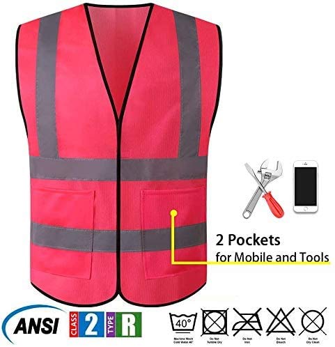 JSungo High Visibility Safety Vest 10 Pack ANSI Class 2 Security Vest with 2 Inch Reflective Silver Strip, Women Construction Vest for Night Running, Jogging, Cycling Walking (Pink)