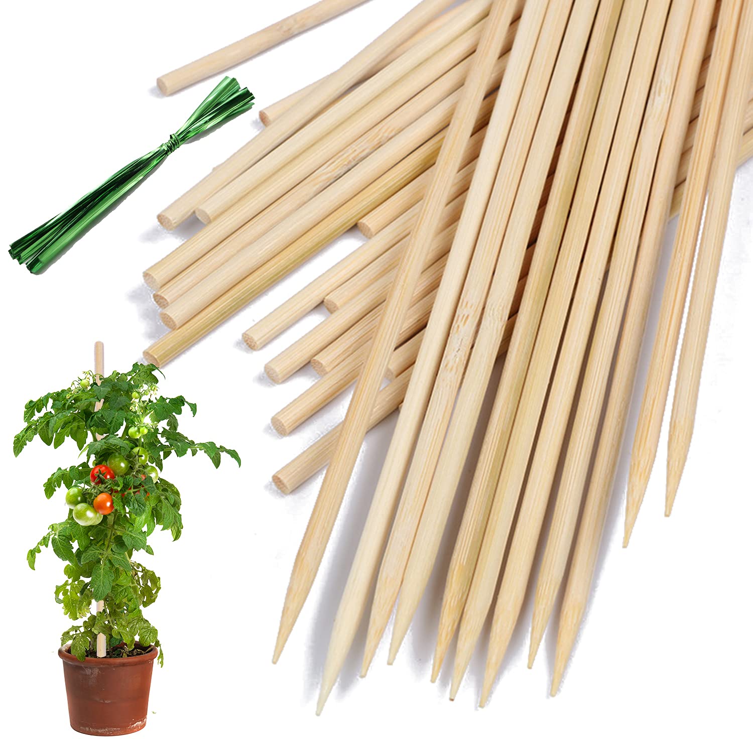 Bamboo Plant Stakes,HAINANSTRY Wood Plant Supports,Natural Bamboo Sticks for Plants/Floral/Potted Plant,Wooden Sign Posting Garden Sticks - 18 Inches 25 Pack