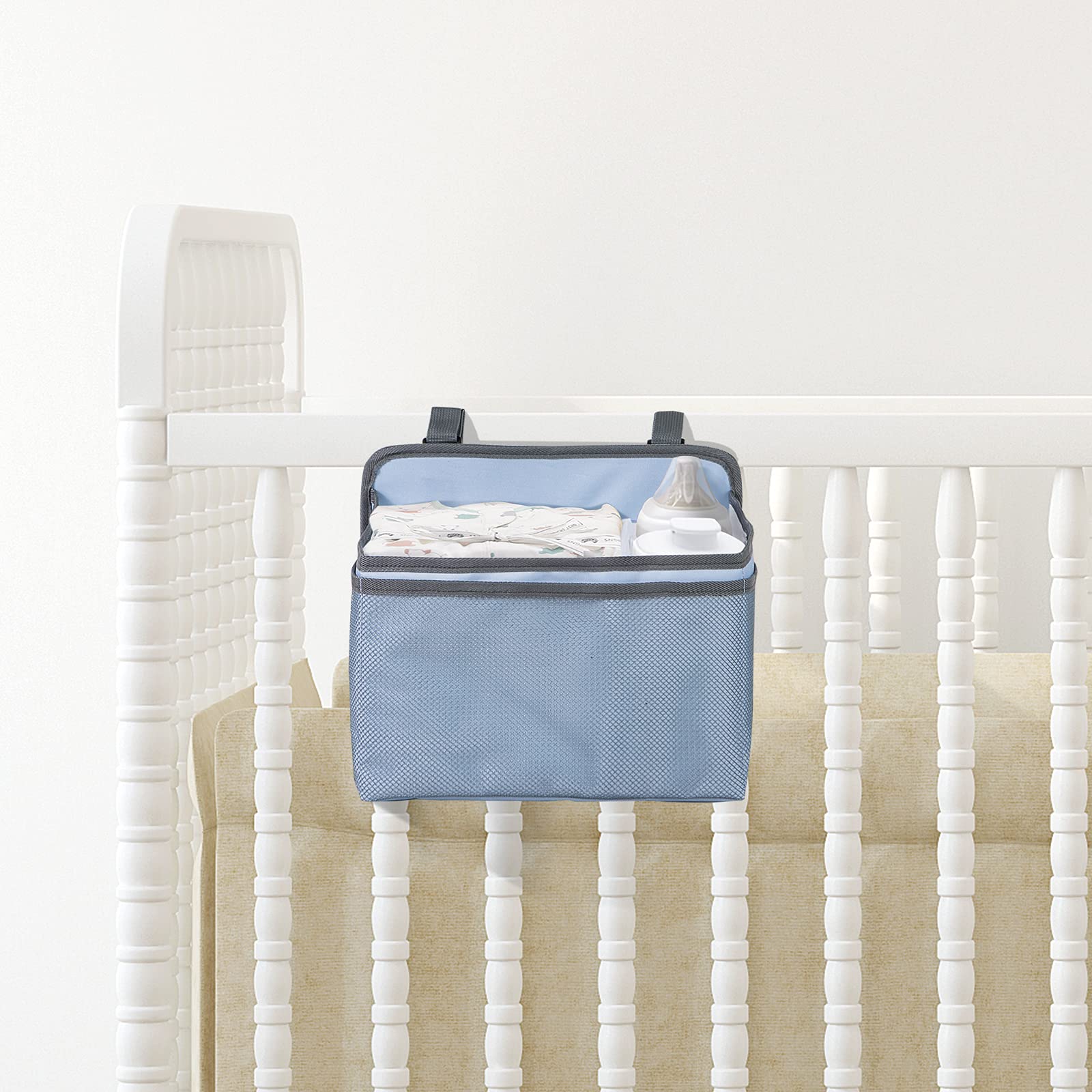 Hanging Diaper Caddy Organizer,Baby Diaper Organizer Bag Storage for Baby Essentials- Baby Diaper Stacker for Crib,S01 BLUE