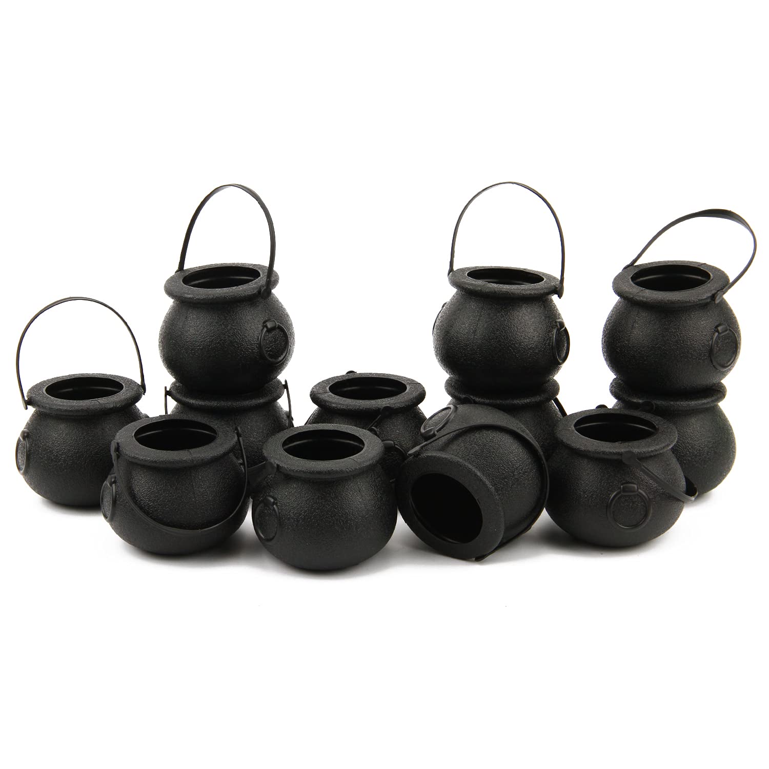 LOMIMOS 12pcs Halloween Day Mini Black Cauldron,Multi-purposed Plastic Candy Holder with Handle for Decoration Party Favors