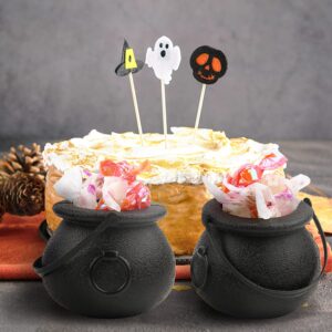 LOMIMOS 12pcs Halloween Day Mini Black Cauldron,Multi-purposed Plastic Candy Holder with Handle for Decoration Party Favors