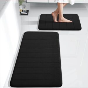 yimobra large memory foam bath mat 2 pieces set, non slip - super water absorption soft bathroom mat rug, thick, dry fast, machine washable for bathroom floor rugs, 44.1 x 24 + 24 x 17 inch, black