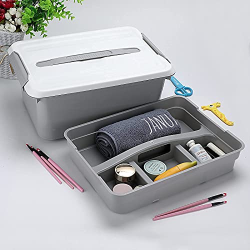 JUXYES Latchmate Stack Carry Storage Box with Divided Tray, Large Art Craft Supply Stackable Storage Container Bin with Handle Lid Latching Storage Container for School & Office Supplies