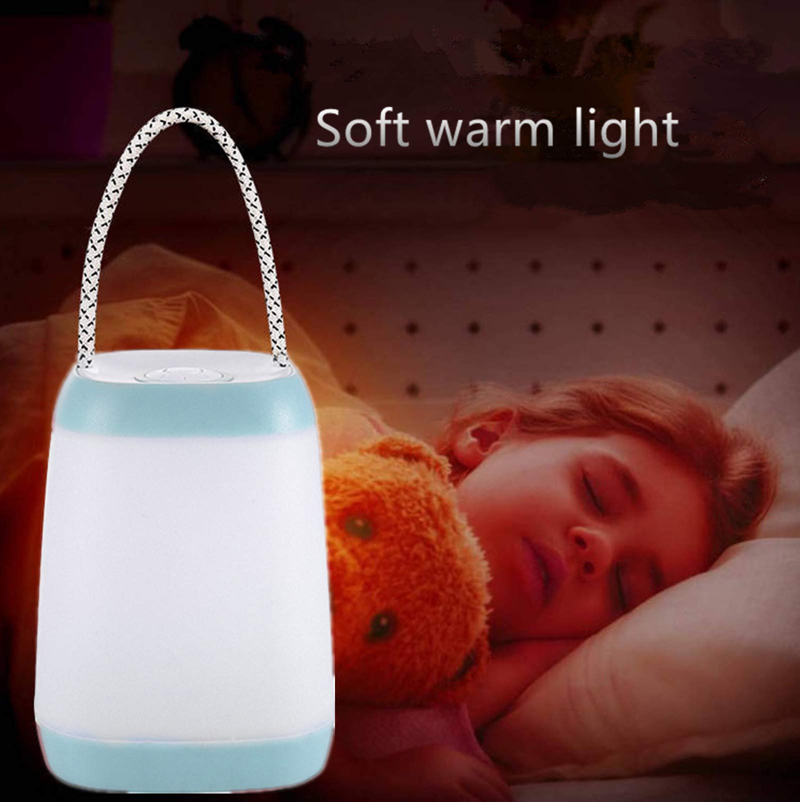 Hathdia Night Light for Kids, USB Rechargeable Nursery Lamp Portable Camping Lantern with 3 Light Modes for Camping,Emergency,Bedroom,Indoor and Outdoor(Cyan, 1 Pack)