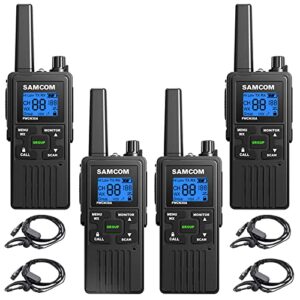 samcom 4 pack two way radios long range rechargeable walkie-talkies for adults 1250mah, 2 way radios walkie talkies with earpieces long distance usb work walky talky noaa alert