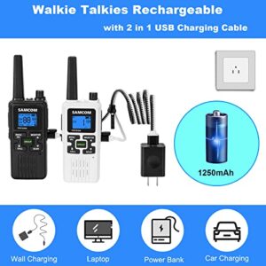 SAMCOM 4 Pack Two Way Radios Long Range Rechargeable Walkie-Talkies for Adults 1250mAh, 2 Way Radios Walkie Talkies with Earpieces Long Distance USB Work Walky Talky NOAA Alert