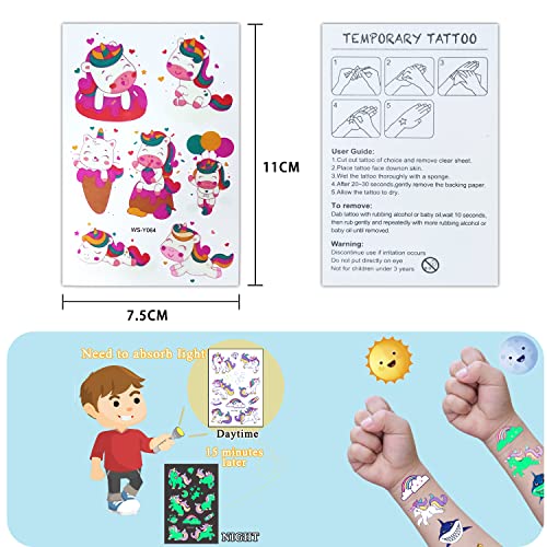 Tattoos for Kids 30 Sheets Glow in the Dark Tattoos for Kids, Luminous Kids Tattoos Temporary for Boys and Girls, Glow in the Dark Party Supplies, Fake Tattoos Kids, Birthday Party Favors for Kids 3+