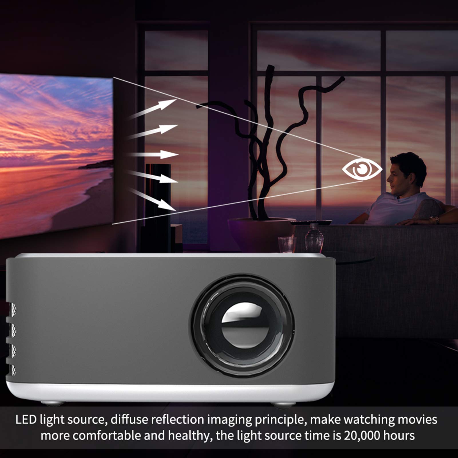 1920x1080p Portable Videop Projector, HD 1920x1080 Home Theater Portable LED Video Mini Projector 1080P HDMI USB Audio Portable Video Player for Headphone/computer/set top box(US)