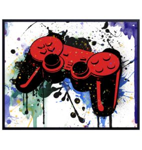 game room decor - remote control wall art - gaming gifts for pc gamer, xbox, ps4, playstation, video game, arcade, men, teens, kids - man cave, dorm, bar, boys bedroom - urban graffiti posters