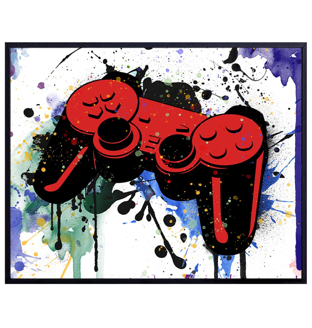 Game Room Decor - Remote Control Wall Art - Gaming Gifts for PC Gamer, Xbox, PS4, Playstation, Video Game, Arcade, Men, Teens, Kids - Man Cave, Dorm, Bar, Boys Bedroom - Urban Graffiti Posters