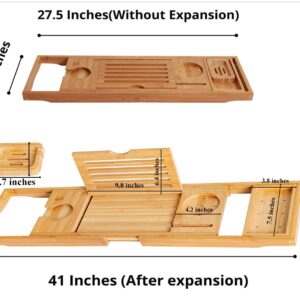 Enlux Bamboo Bathtub Tray, Expandable Premium Bath Tray for Tub Luxury Bath, with Free Cotton Towel, Soap Dish, Wine Glass Slot and Tablet Holder Waterproof Bathtub Trays for Tub Best Gift (Bamboo)