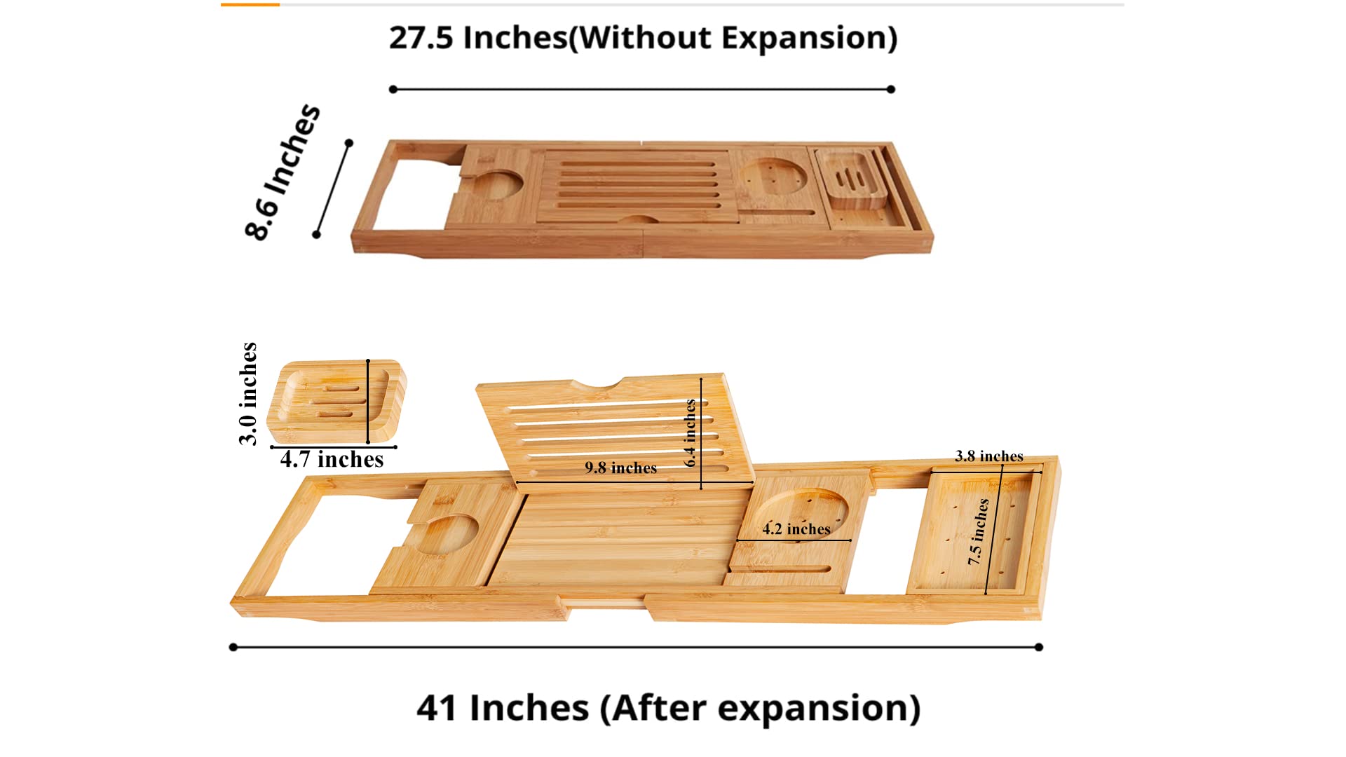 Enlux Bamboo Bathtub Tray, Expandable Premium Bath Tray for Tub Luxury Bath, with Free Cotton Towel, Soap Dish, Wine Glass Slot and Tablet Holder Waterproof Bathtub Trays for Tub Best Gift (Bamboo)