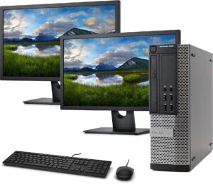 dell optiplex 9020 sff computer desktop pc, intel i5 processor, 16gb ram, 128gb m.2 ssd + 2 tb hdd, dual fhd new 24 monitor, wired keyboard and mouse, wifi & bluetooth, windows 10 pro (renewed)