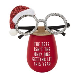 mud pie, tree, funny adult christmas silicone wine glass set, 16 oz, sunglasses 4 1/2" x 3 1/2"