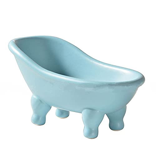 Ceramic Blue Clawfoot Bathtub Bar Soap Dish for Bathroom Shower Decorative Soap Dish Sponge Holder Shower Bar Soap Tray Container for Bathroom, Kitchen Sink