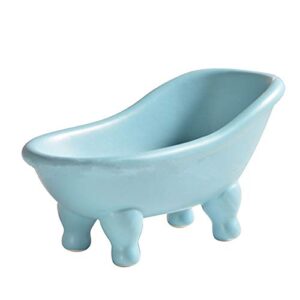 Ceramic Blue Clawfoot Bathtub Bar Soap Dish for Bathroom Shower Decorative Soap Dish Sponge Holder Shower Bar Soap Tray Container for Bathroom, Kitchen Sink