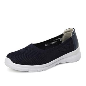 lltmall women's mesh slip on sneakers comfortable knit ballet flats shoes dark blue 10