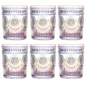 kingrol 6 pack 9 oz romantic water glasses, iridescent drinking glasses tumblers, vintage glassware set for juice, beverages, beer, cocktail