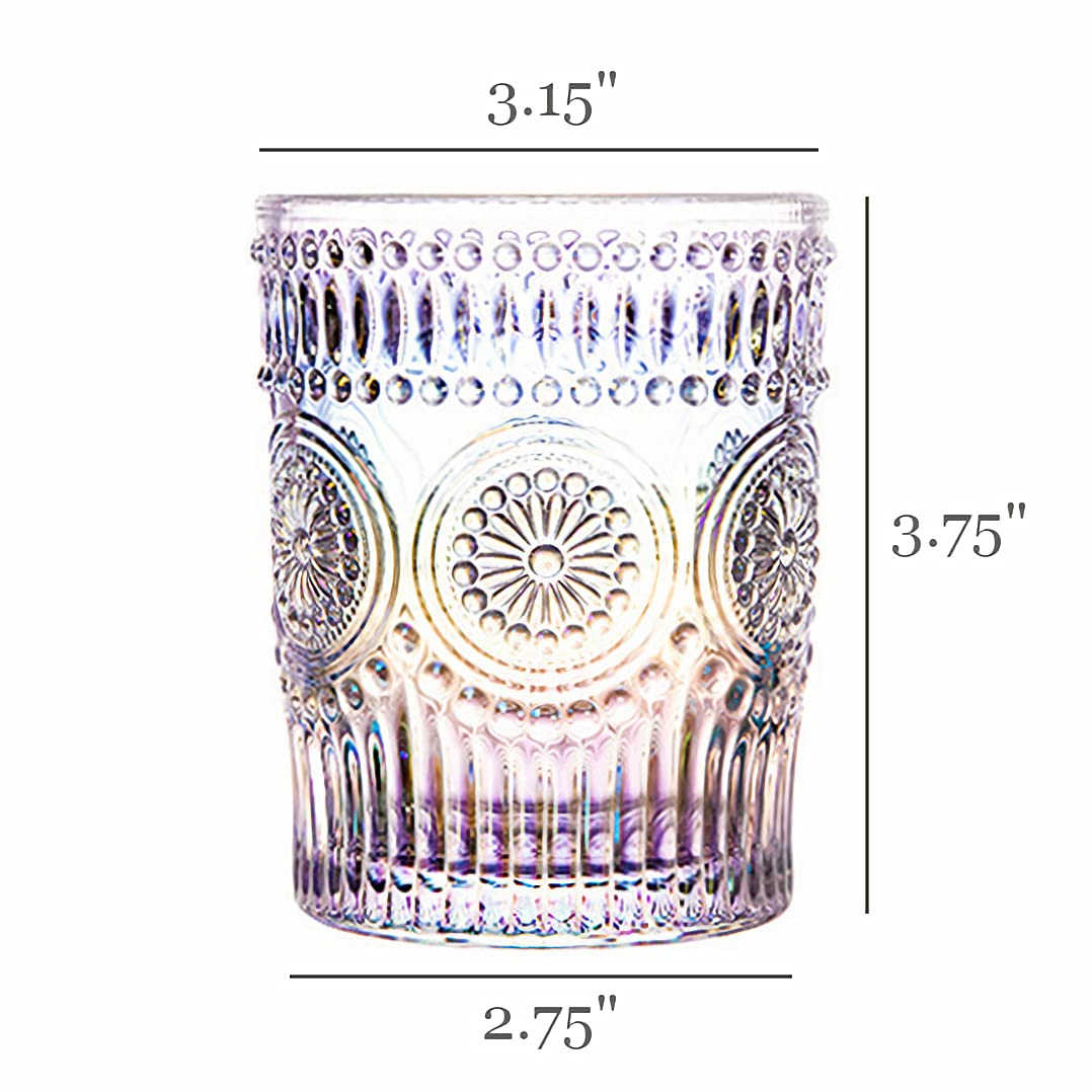 Kingrol 6 Pack 9 oz Romantic Water Glasses, Iridescent Drinking Glasses Tumblers, Vintage Glassware Set for Juice, Beverages, Beer, Cocktail