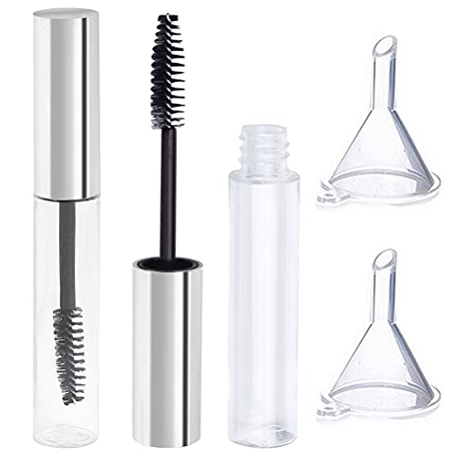 2Pcs 10ml Empty Mascara Tube with Eyelash Wand,Silver Eyelash Cream Container Bottle for Applying Castor Oil and Cosmetics Stocking Stuffers for Women