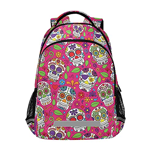 ALAZA Sugar Skull Day Off The Dead Pink Backpack Purse for Women Men Personalized Laptop Notebook Tablet School Bag Stylish Casual Daypack, 13 14 15.6 inch