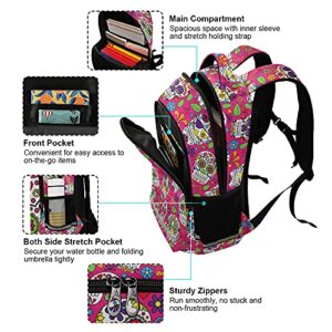 ALAZA Sugar Skull Day Off The Dead Pink Backpack Purse for Women Men Personalized Laptop Notebook Tablet School Bag Stylish Casual Daypack, 13 14 15.6 inch