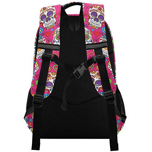 ALAZA Sugar Skull Day Off The Dead Pink Backpack Purse for Women Men Personalized Laptop Notebook Tablet School Bag Stylish Casual Daypack, 13 14 15.6 inch