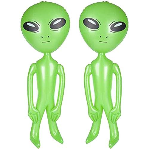 ArtCreativity Green Alien Inflates, Set of 2, Outer Space Decorations, 34 Inch Alien Inflatable Toys, Galactic Birthday Party Favors, Swimming Pool Toys for Kids, Alien Decorations for Kids’ Rooms