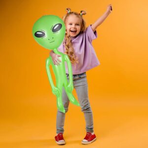 ArtCreativity Green Alien Inflates, Set of 2, Outer Space Decorations, 34 Inch Alien Inflatable Toys, Galactic Birthday Party Favors, Swimming Pool Toys for Kids, Alien Decorations for Kids’ Rooms