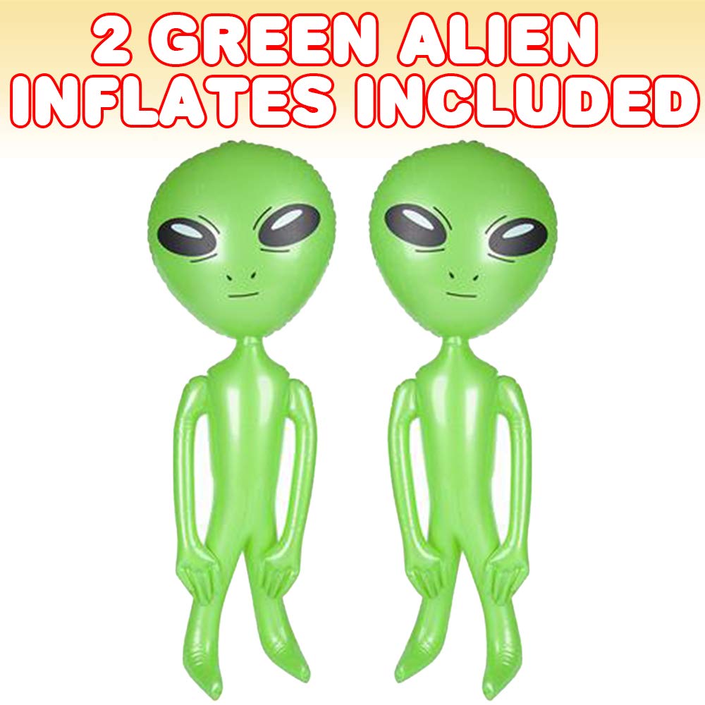 ArtCreativity Green Alien Inflates, Set of 2, Outer Space Decorations, 34 Inch Alien Inflatable Toys, Galactic Birthday Party Favors, Swimming Pool Toys for Kids, Alien Decorations for Kids’ Rooms