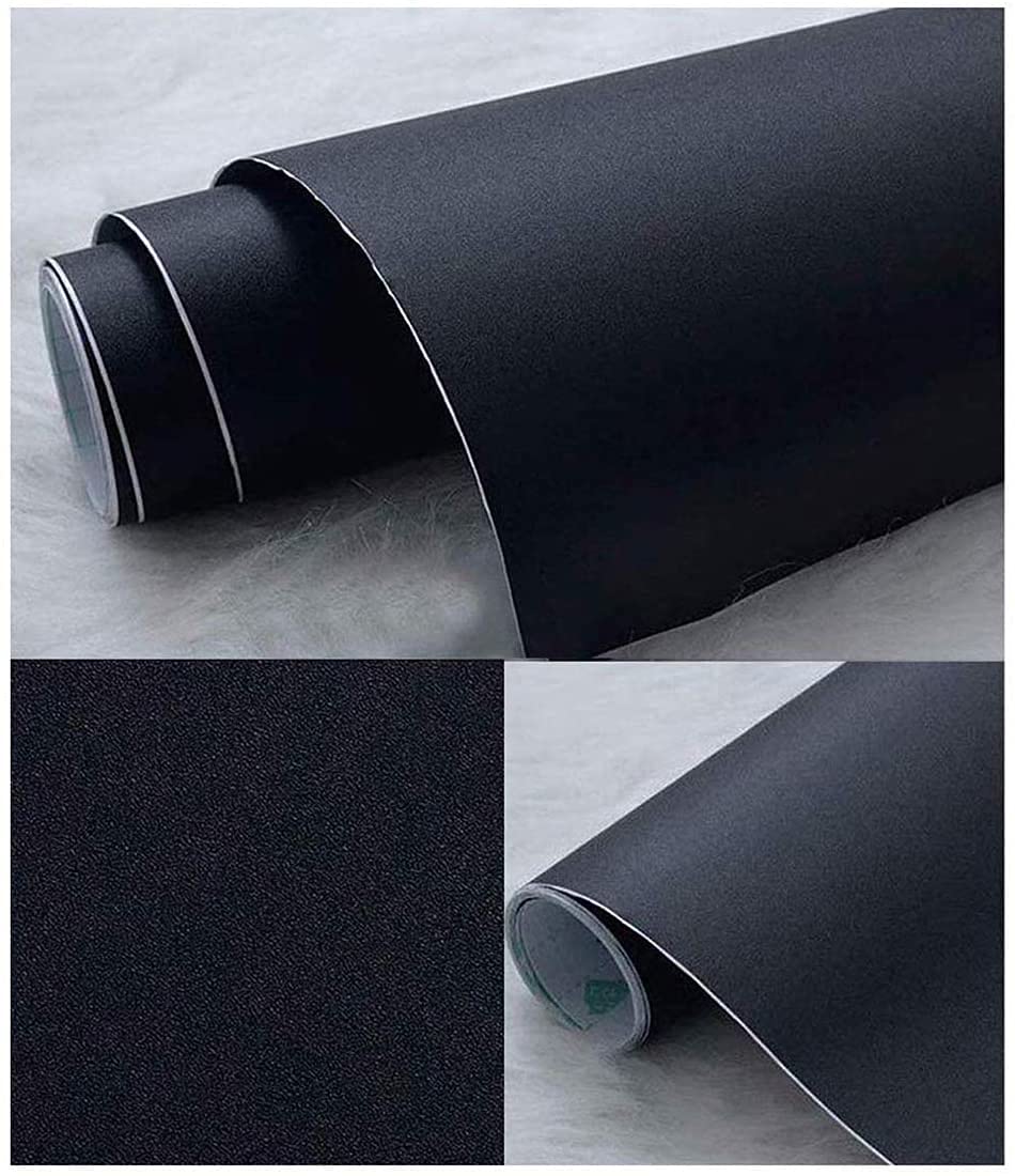 Black Matte Contact Paper Self Adhesive Shelf Liner Door Countertop Cabinet Sticker PVC Black Wallpaper for Desk Furniture Kitchen Drawer 16.1" x 195"(40cm x 5m)