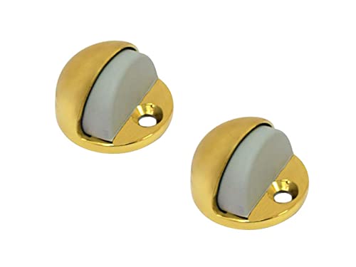 QCAA Solid Brass Low Dome Floor Door Stop, 1/4"-3/4" Clearance from Floor Buttom, Polished Brass, 2 Pack, Made in Taiwan