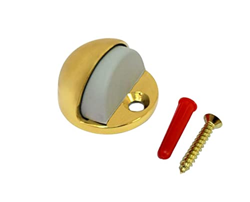 QCAA Solid Brass Low Dome Floor Door Stop, 1/4"-3/4" Clearance from Floor Buttom, Polished Brass, 2 Pack, Made in Taiwan