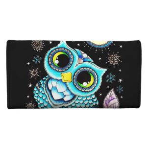 binienty cute cartoon owl print leather wallets for women girls gifts, fashion trifold purses, card organizer clutch