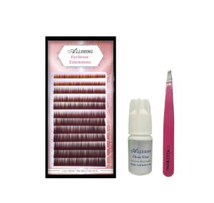 alluring dark brown brow eyebrow extensions, clear glue & tweezers kit